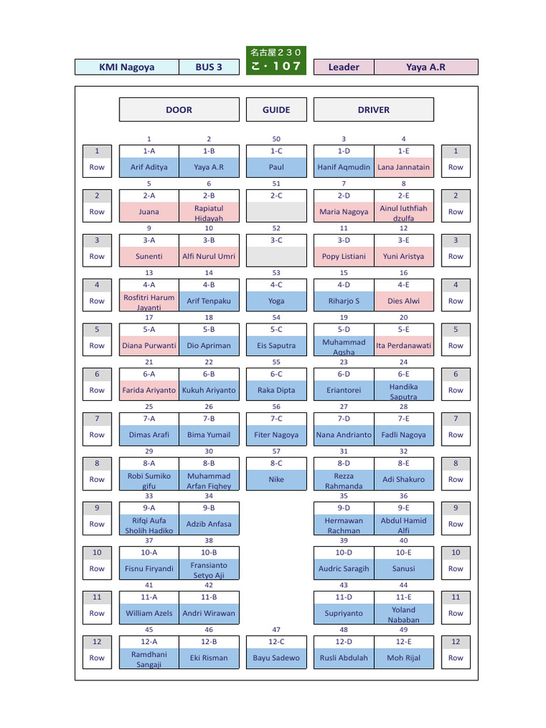 Seat List Bus 3 | PDF