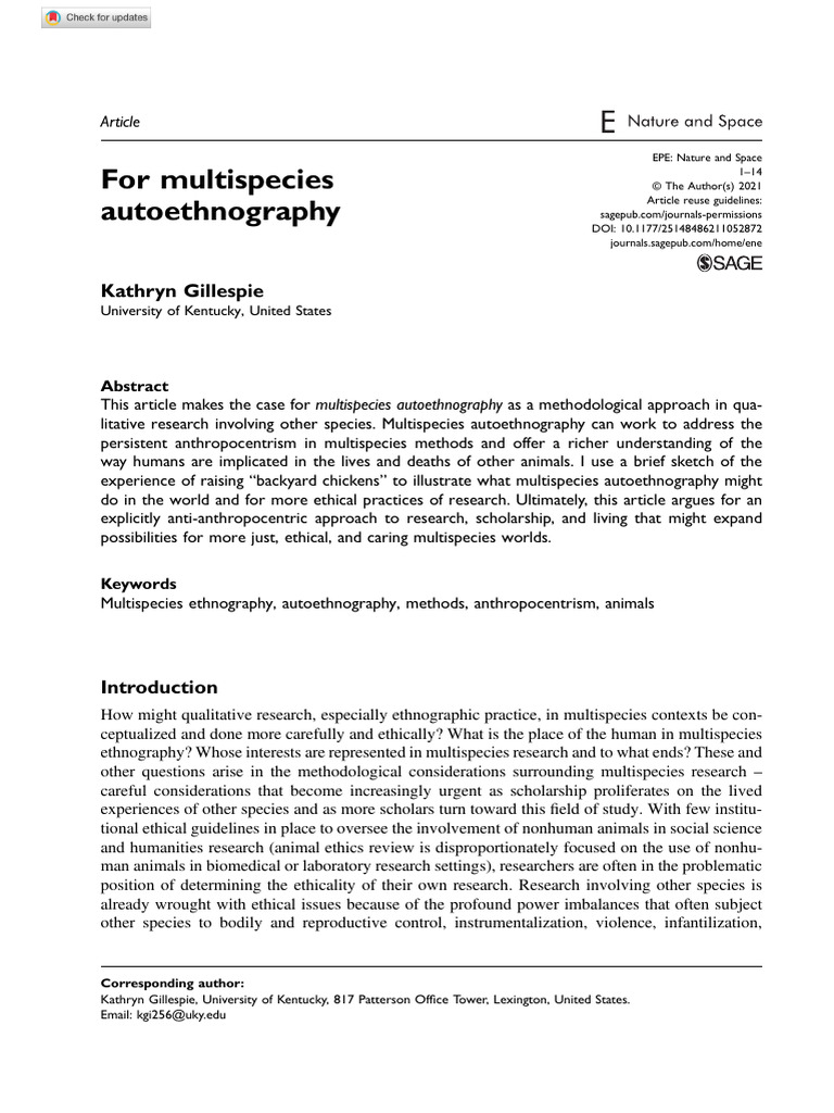 Gillespie_For Multispecies Autoethnography | PDF | Ethnography | Chicken
