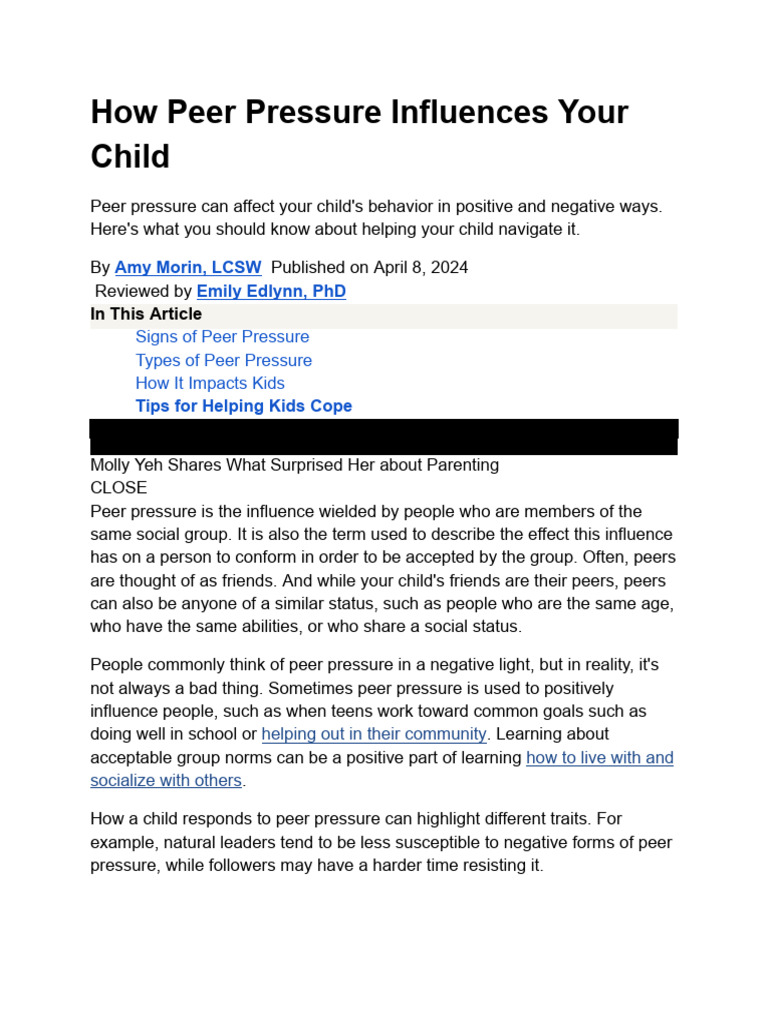 How Peer Pressure Influences Your Child | PDF | Psychological Concepts ...