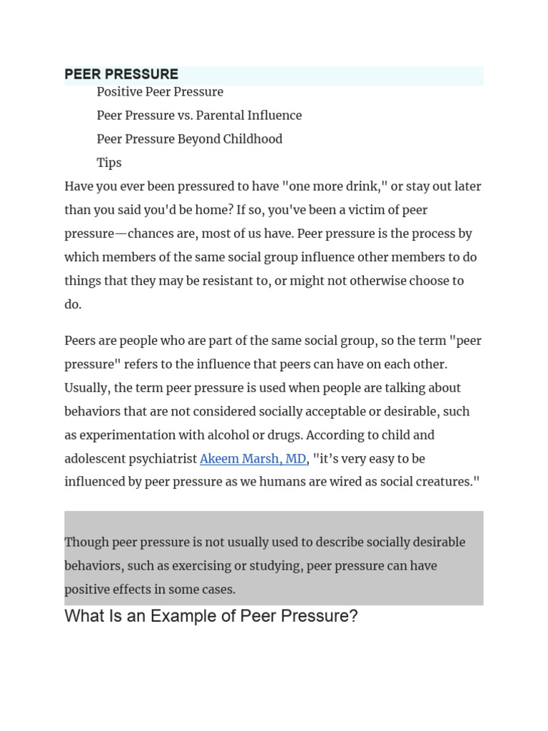 Peer Pressure | PDF | Adolescence | Emotional Self Regulation