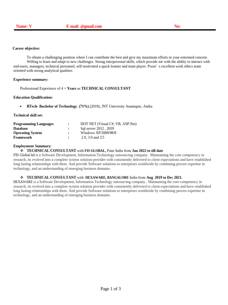 Dot net resume | PDF | Databases | Microsoft Sql Server