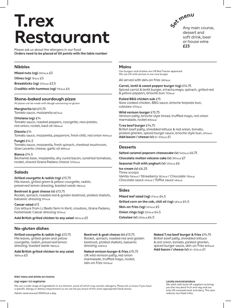 T.Rex-Restaurant-Menu | PDF | Hamburgers | Beetroot