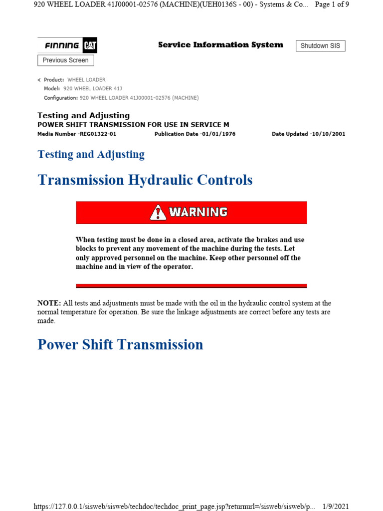 920 Power Train Testing and Adjusting | PDF | Clutch | Machines