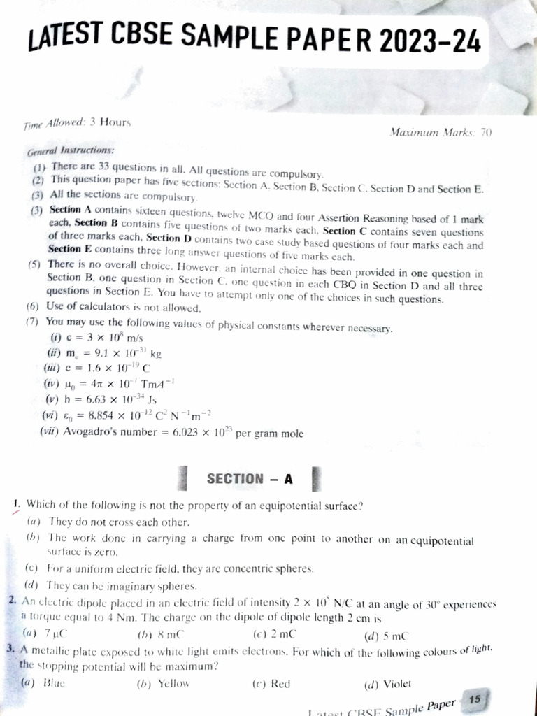 Sample Papers Physics | PDF