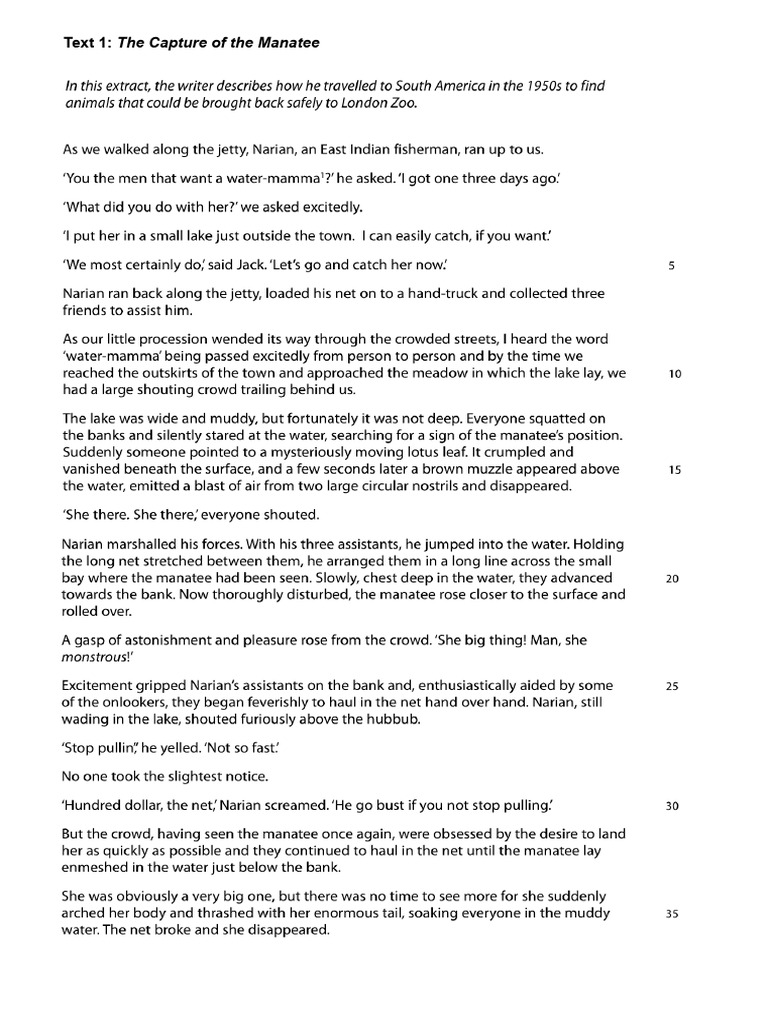 Text 1 The Capture of The Manatee | PDF