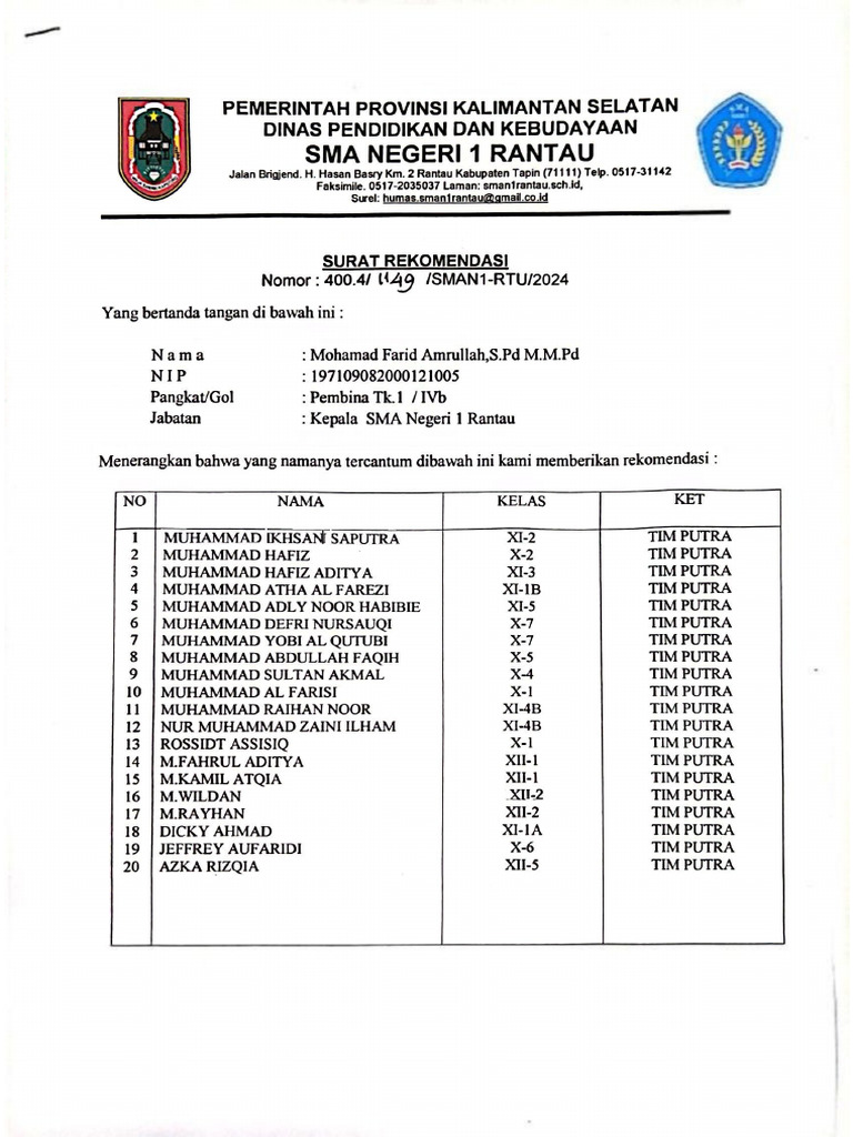 Surat Rekom Putra-1 | PDF