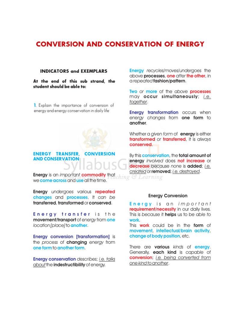 Energy Conversion and Conservation Explained | PDF | Kinetic Energy ...