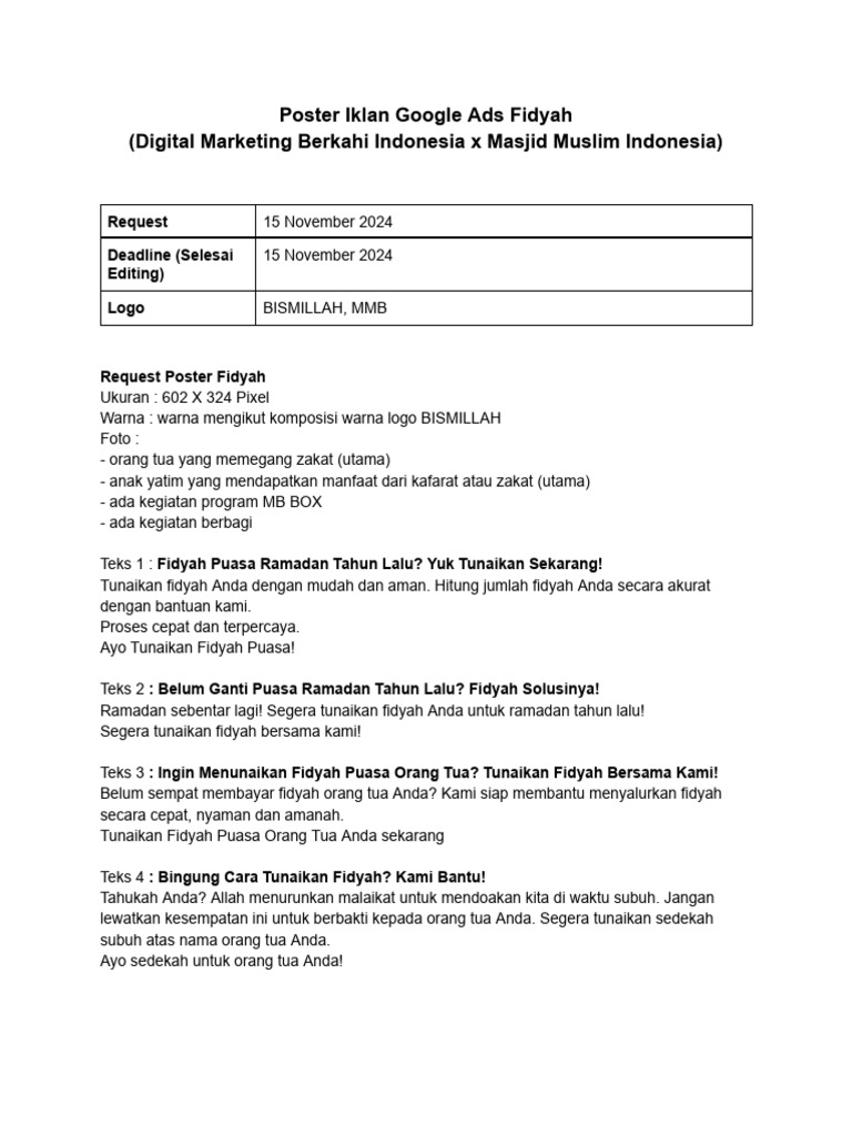 Poster Iklan Google Ads Fidyah | PDF