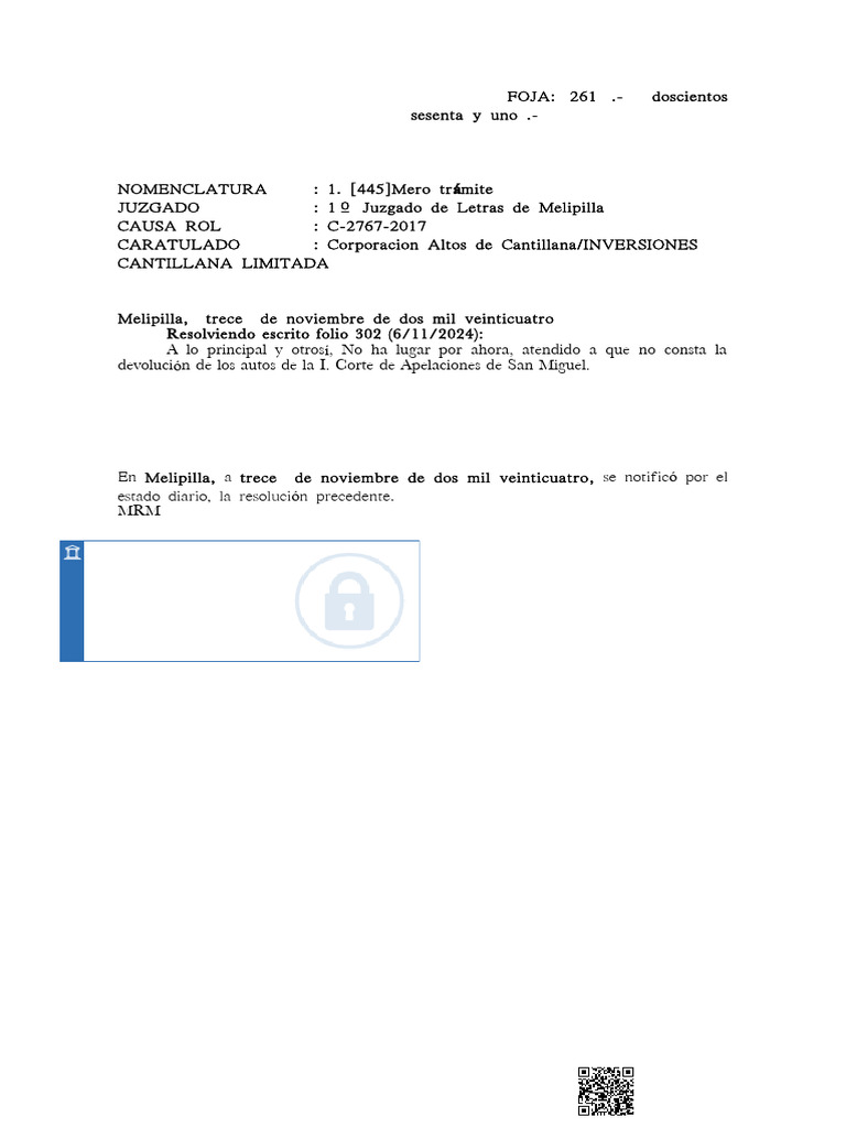 Resolución Juzgado Melipilla C-2767-2017 | PDF