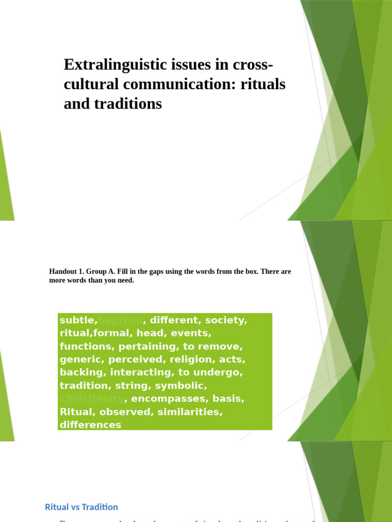 7 Extralinguistic Issues in Cross-Cultural Communication Rituals and ...