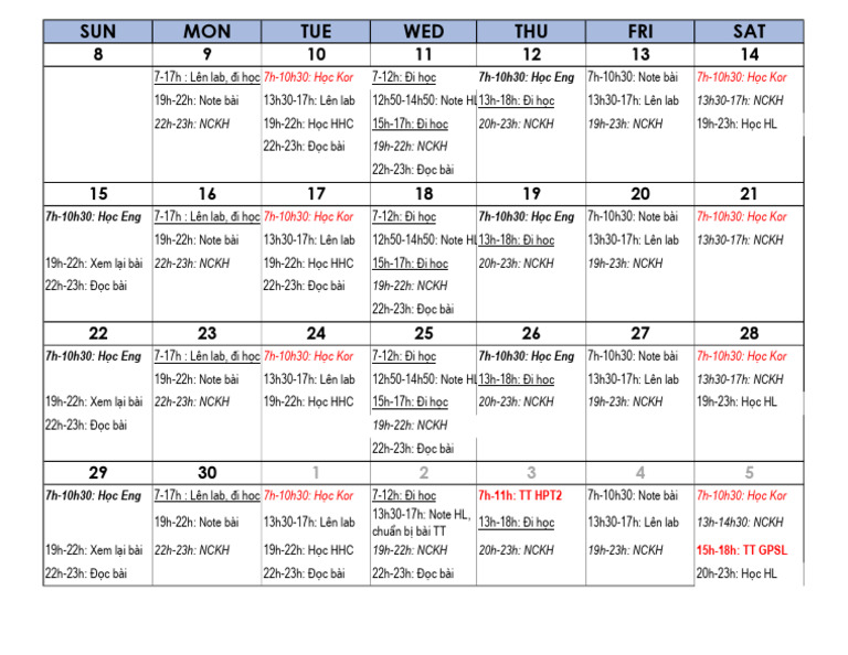 SUN MON TUE WED THU FRI SAT: 7h-10h30: H C Kor 7h-10h30: H C Kor | PDF