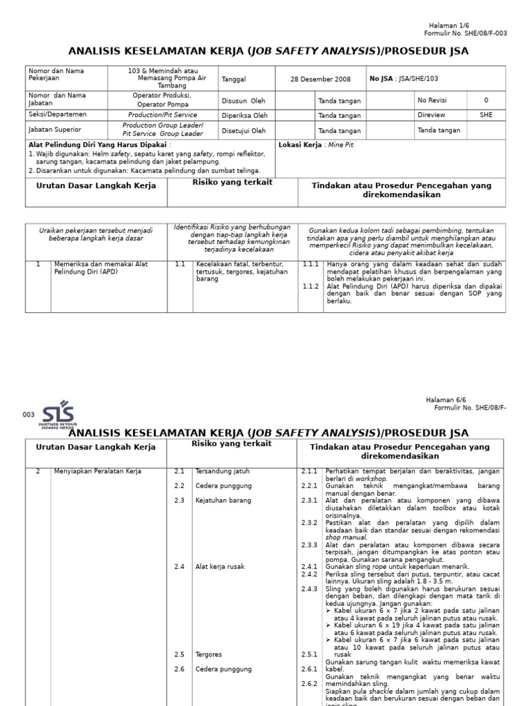 103 Jsa Memindah Atau Memasang Pompa Air Tambang PDF Free | PDF