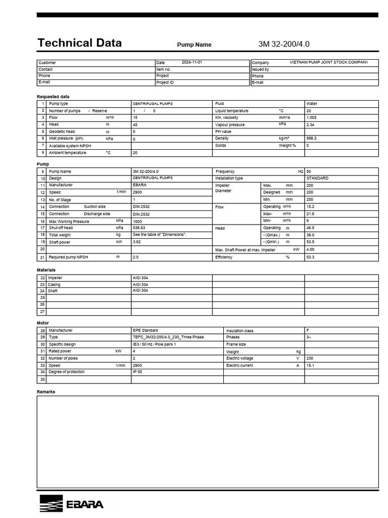 Data Sheet 3M 32-200 4.0 | PDF | Pump | Liquids