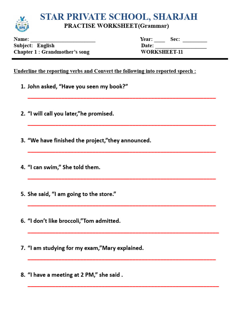 WS - YEAR 8 (Reported Speech) | PDF