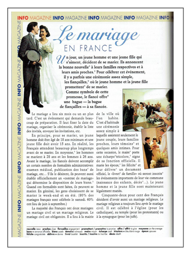 Compréhension (Le Mariage en France) | PDF