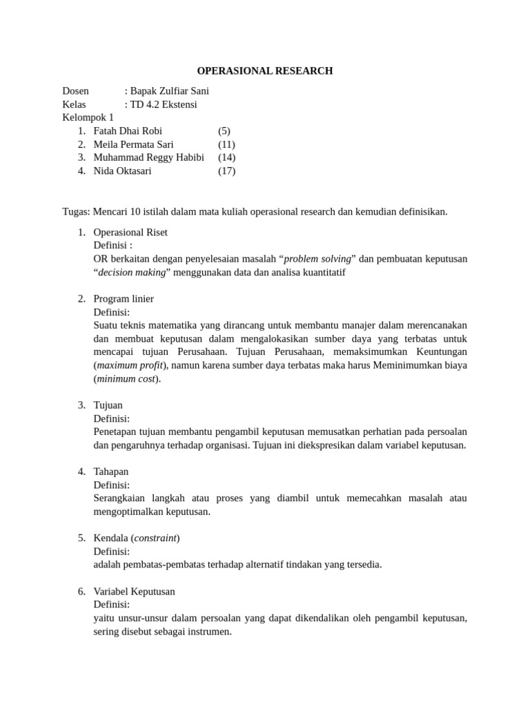 Tugas Kelompok Operasional Research 2 | PDF | Karier & Perkembangan | Komputer