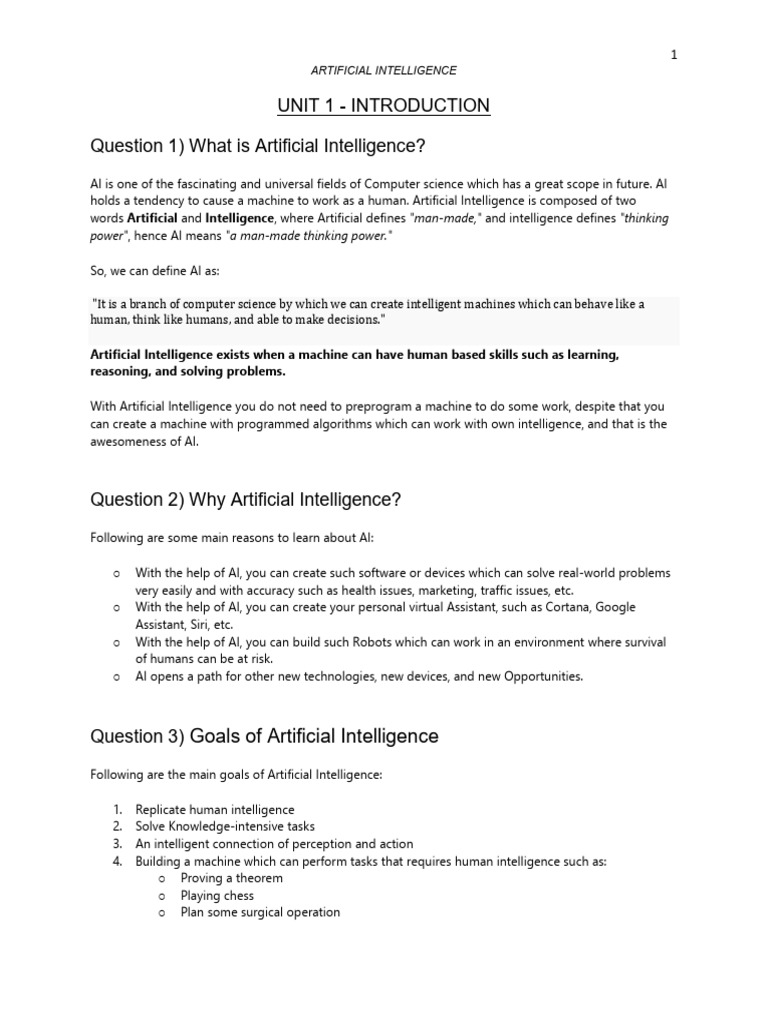 AI 1st UNIT | PDF | Artificial Intelligence | Intelligence (AI) & Semantics