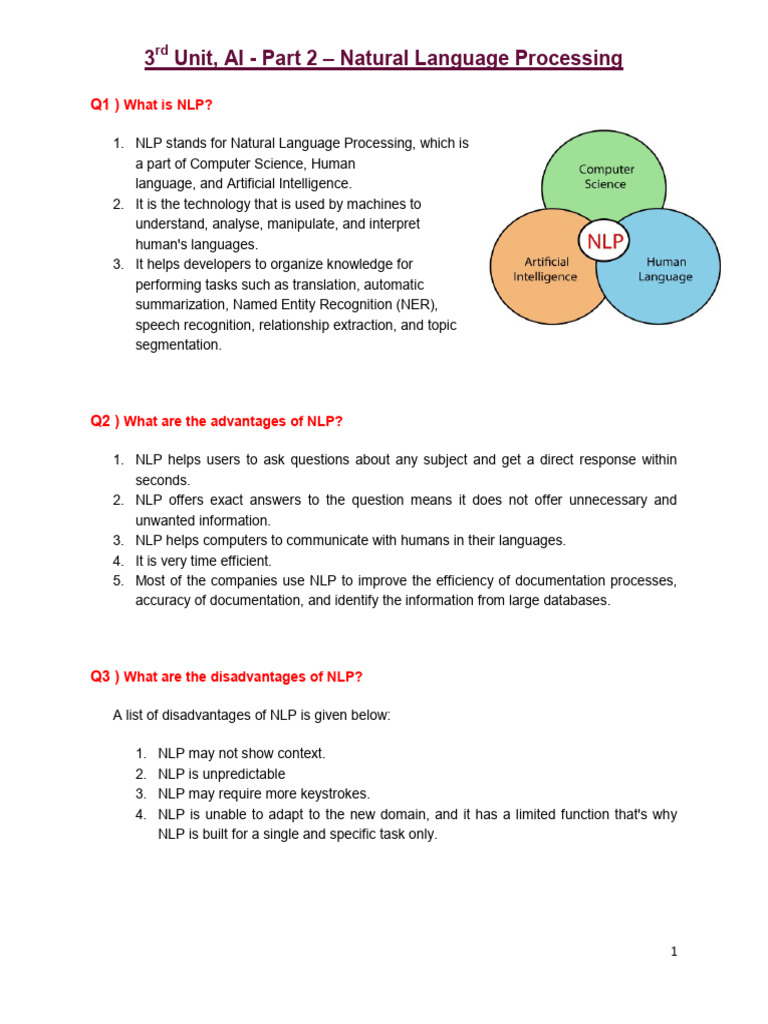 AI 3rd Unit - Part 2 - Natural Language Processing | PDF | Statistical Classification | Part Of ...