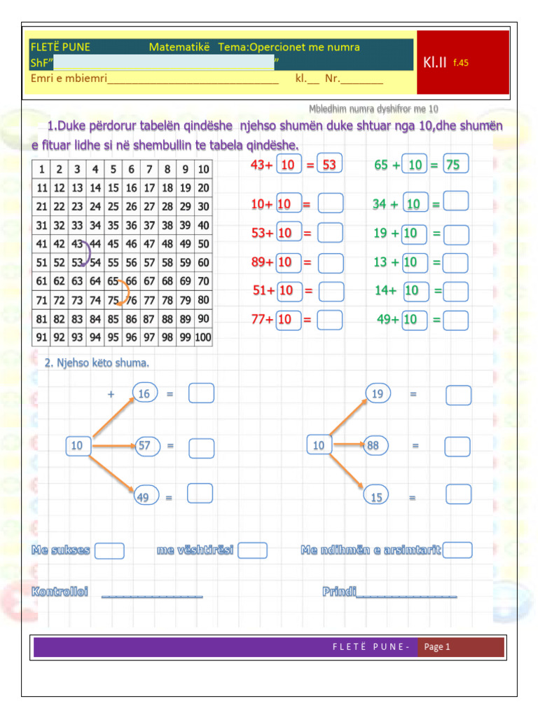 Faqe 45 50 Flete Pune Detyra Kontrolluese Matematike Temaoperacionet Me Numra PDF | PDF