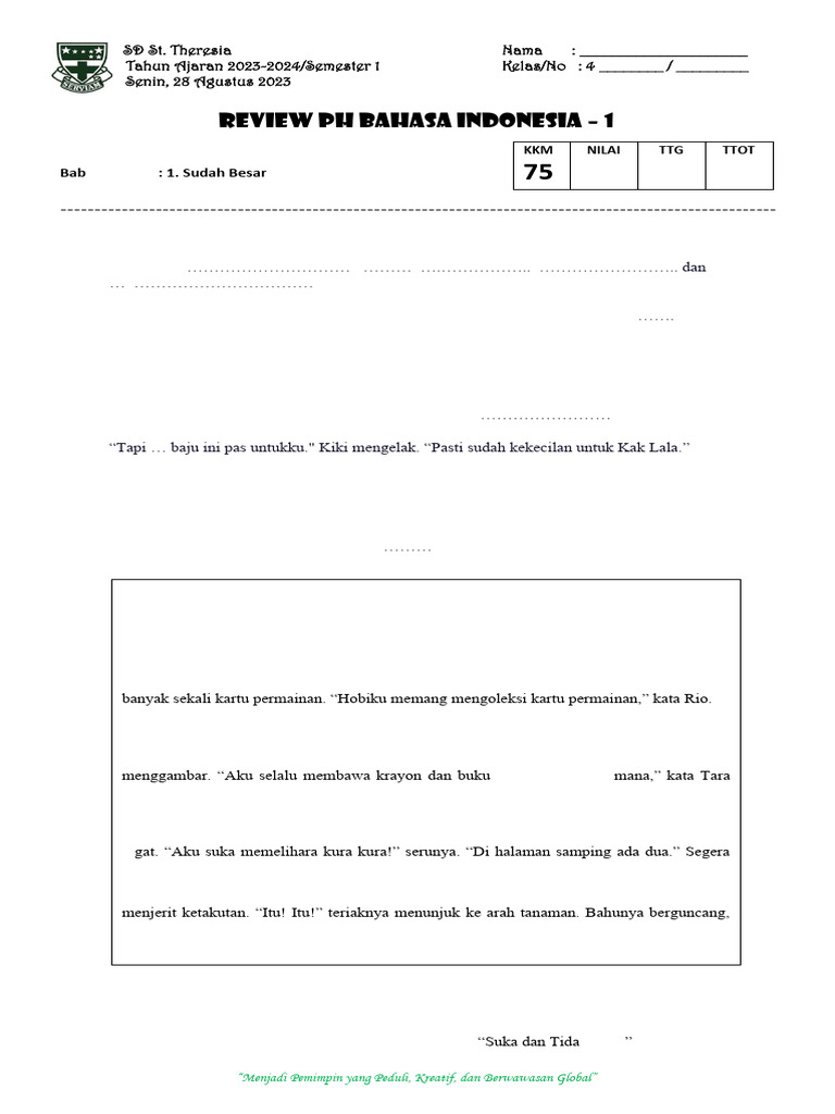 Review - PH BAB 1 Bahasa Indonesia - Senin, 28 Agustus 2023 | PDF | Seni & Disiplin Bahasa