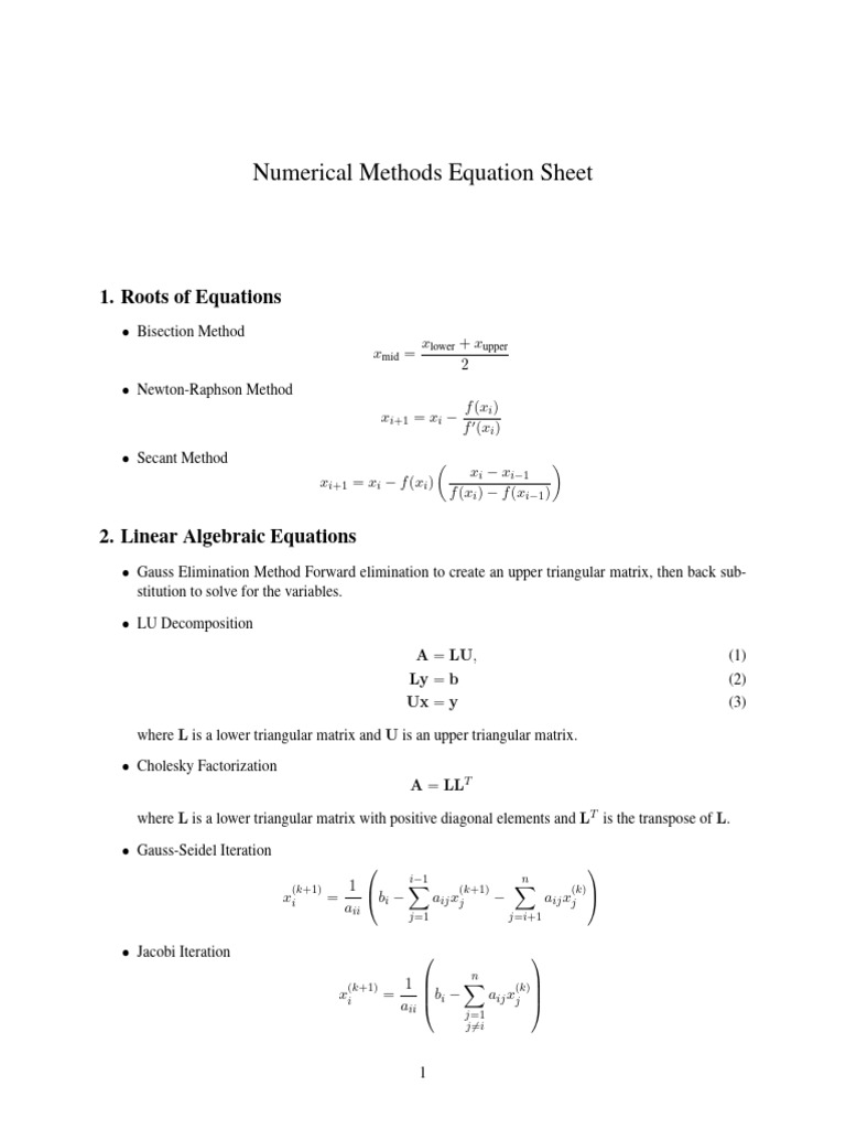 Numerical Methods Equation Sheet | PDF | Computational Science | Linear ...