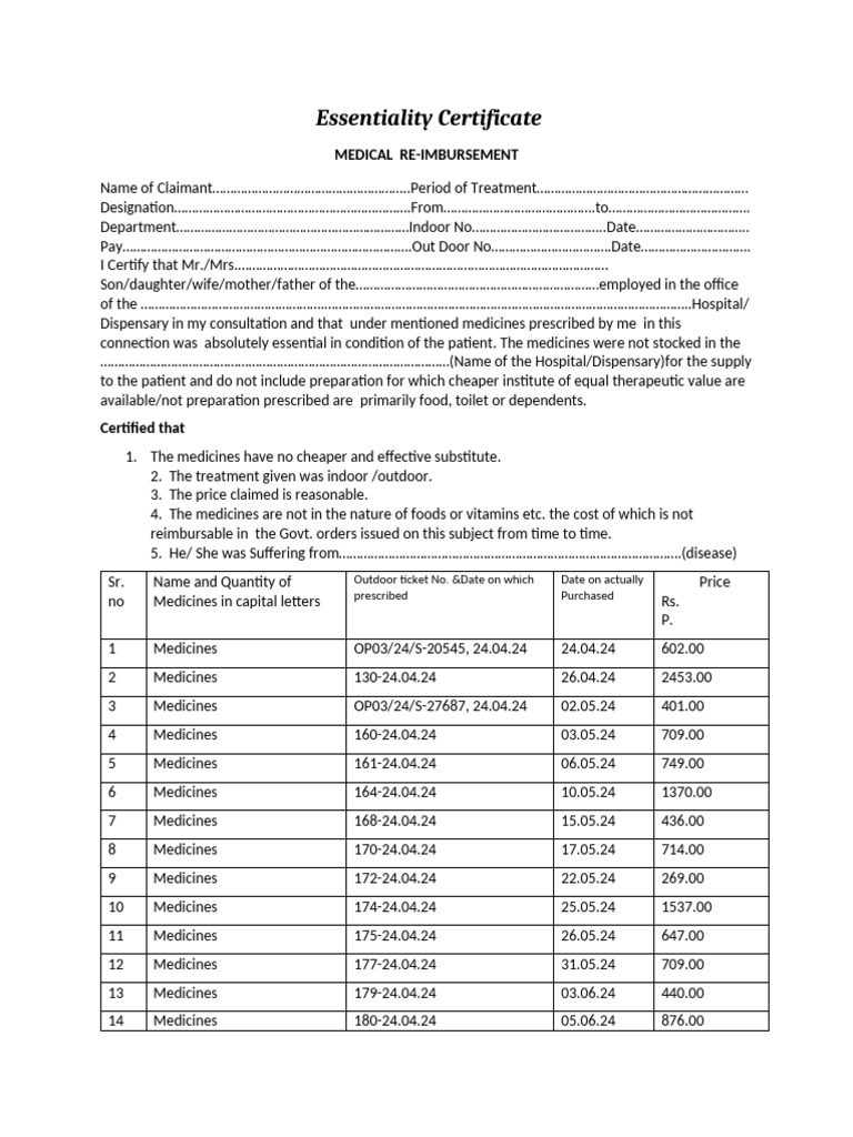 Form Essential Certificate ALL | PDF | Medicine | Social Programs
