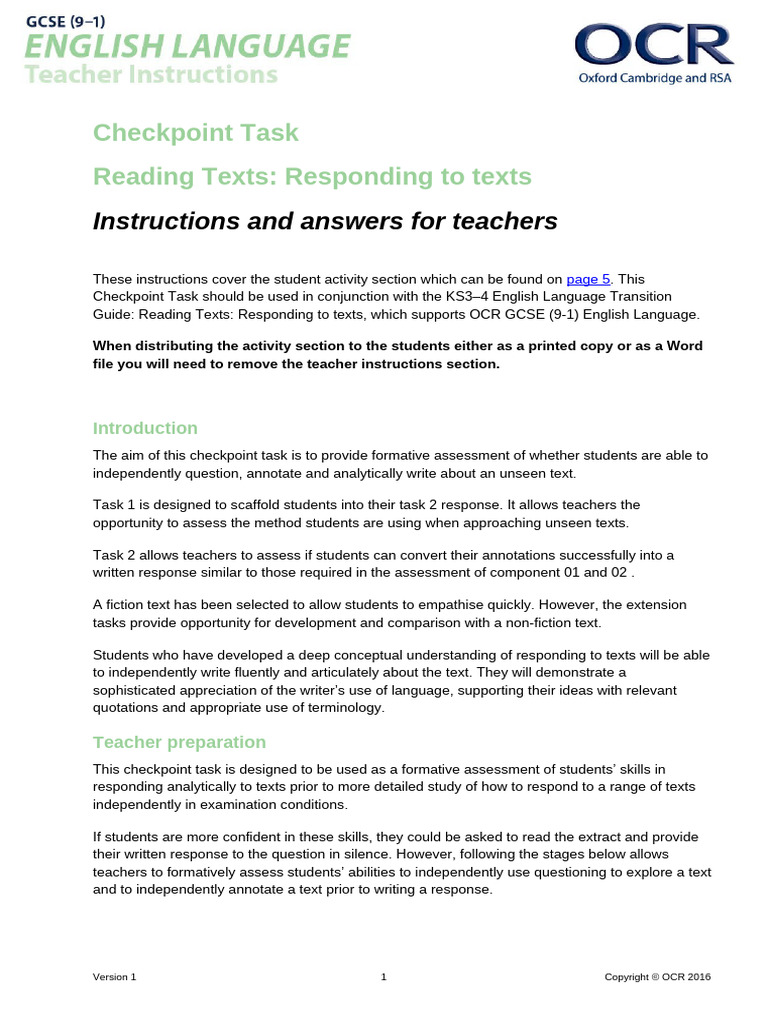 Responding To Texts Checkpoint Task | PDF | Great Expectations ...