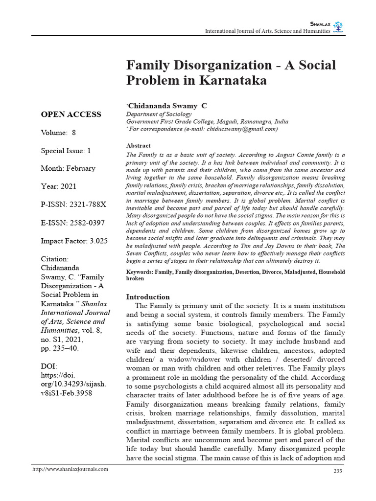 Family Disorganization - A Social Problem in Karna | PDF | Family ...