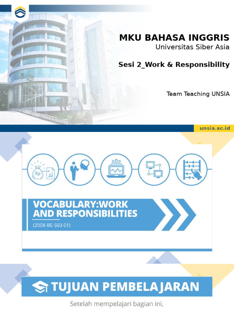 Sesi 2 - MKU Bahasa Inggris - Work & Responsibility | PDF | Career & Growth