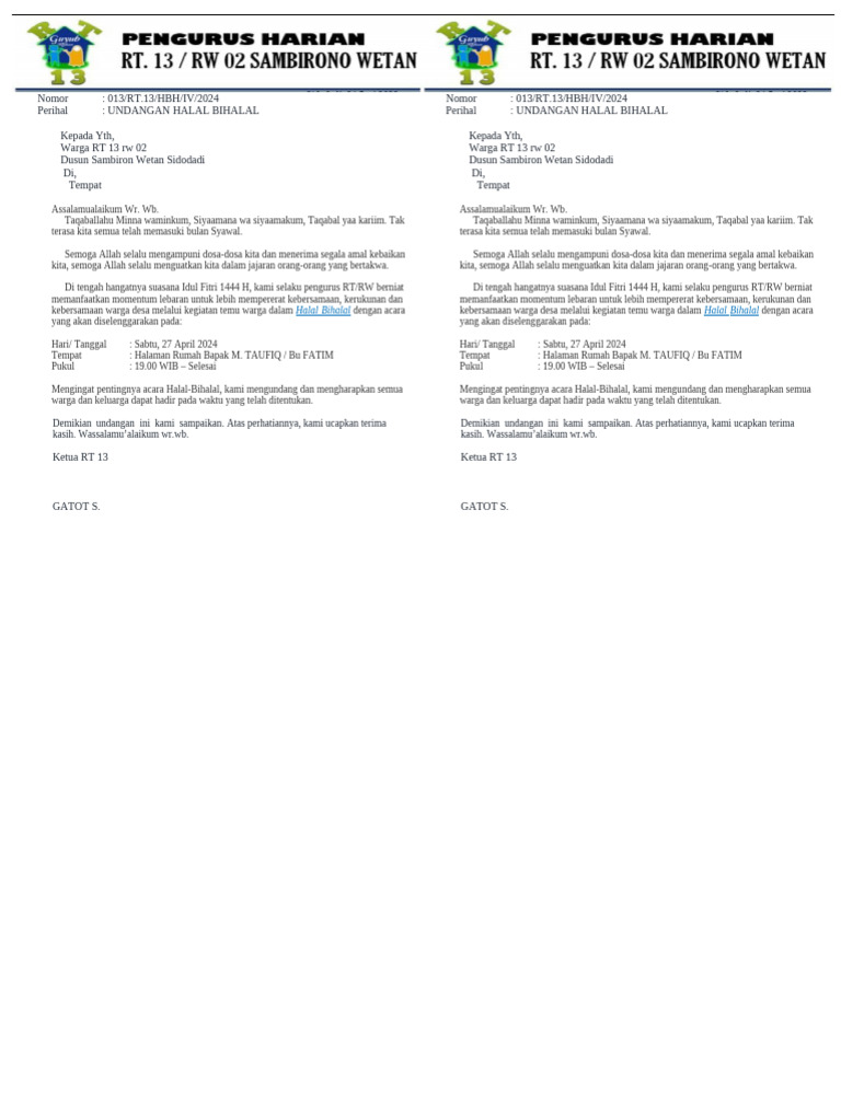 Undangan Halbil RT | PDF | Griya & Taman