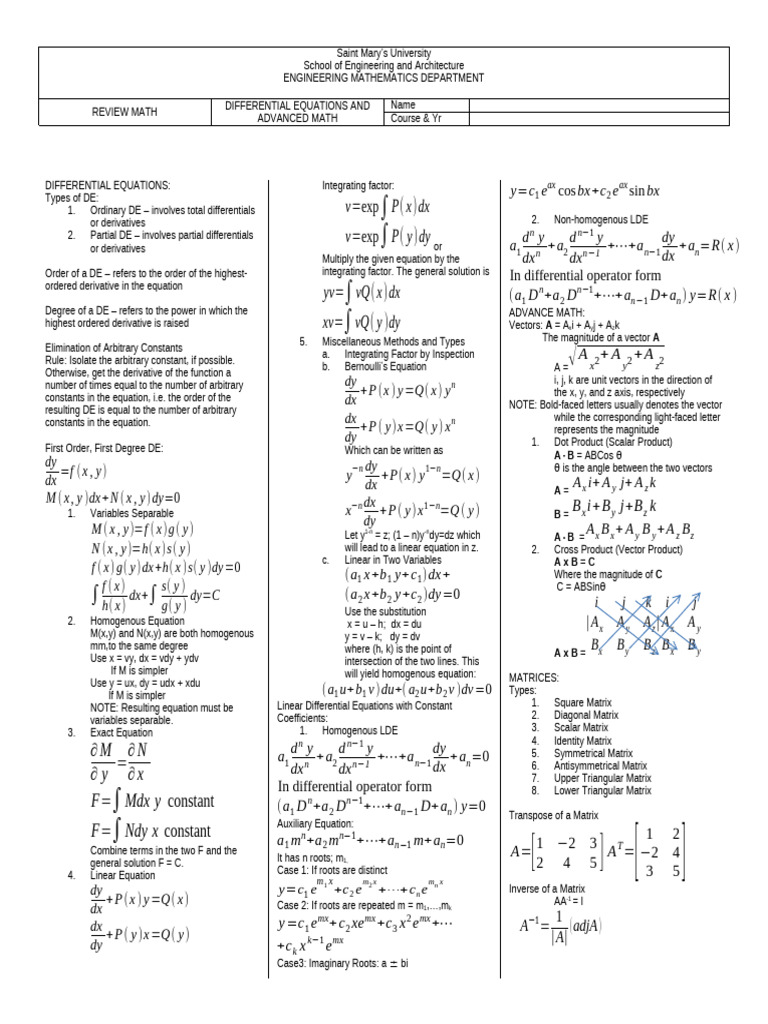 Differential Equations and Advanced Math | PDF | Limit (Mathematics ...