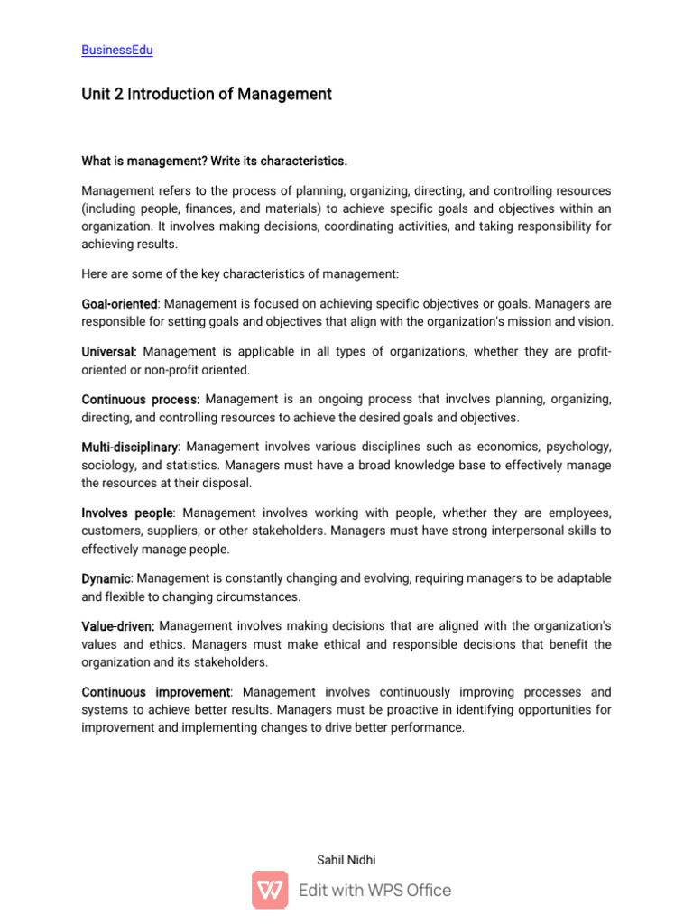 Introduction of Management - Principle of Management | PDF | Goal ...