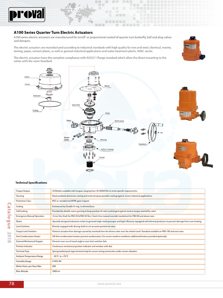 Proval A100 Actuators SERIES | PDF | Valve | Electric Motor