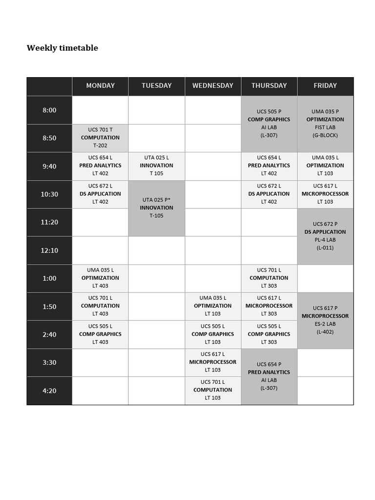 Sem - 6 TimeTable | PDF | Science & Mathematics
