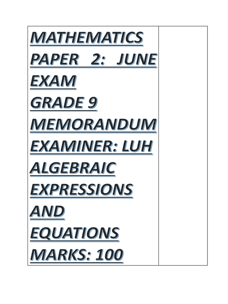 Grade 9 June Exam p2 Memorandum | PDF