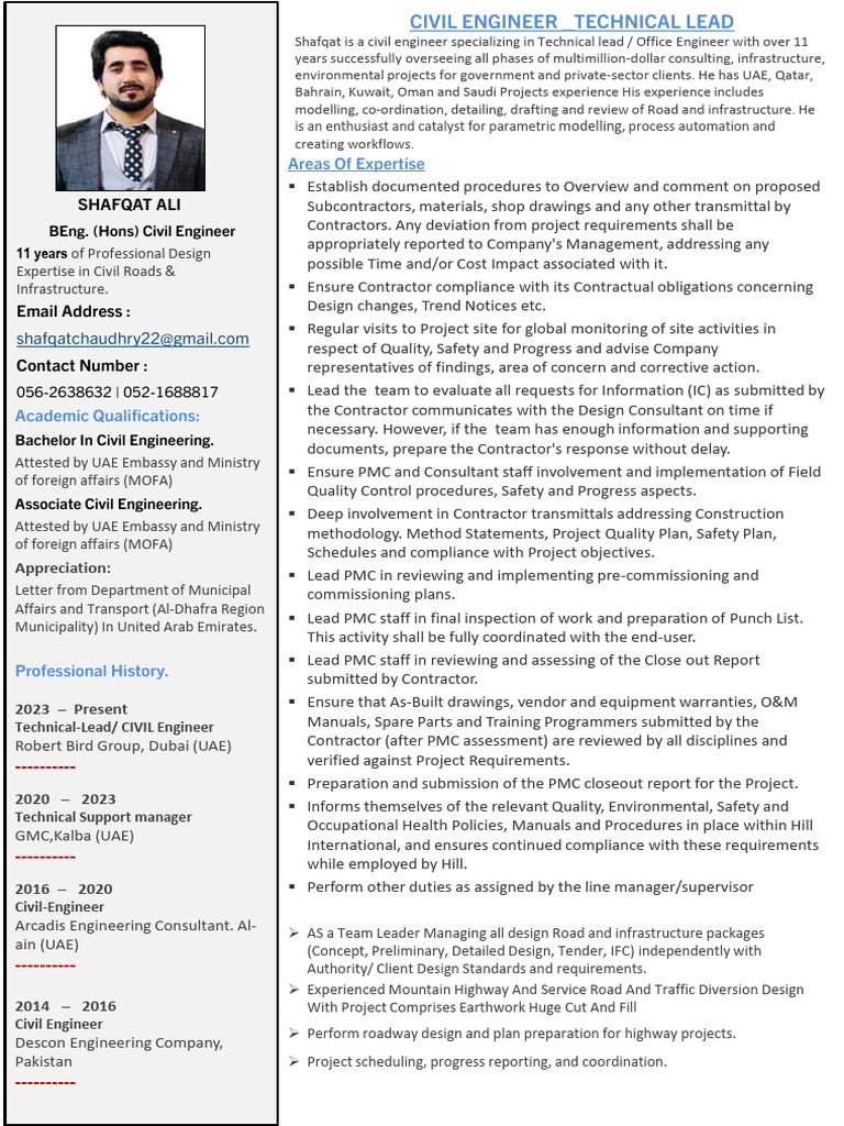 Project Engineer - CIVIL ENGINEER - SHAFQAT ALI | PDF | Civil ...