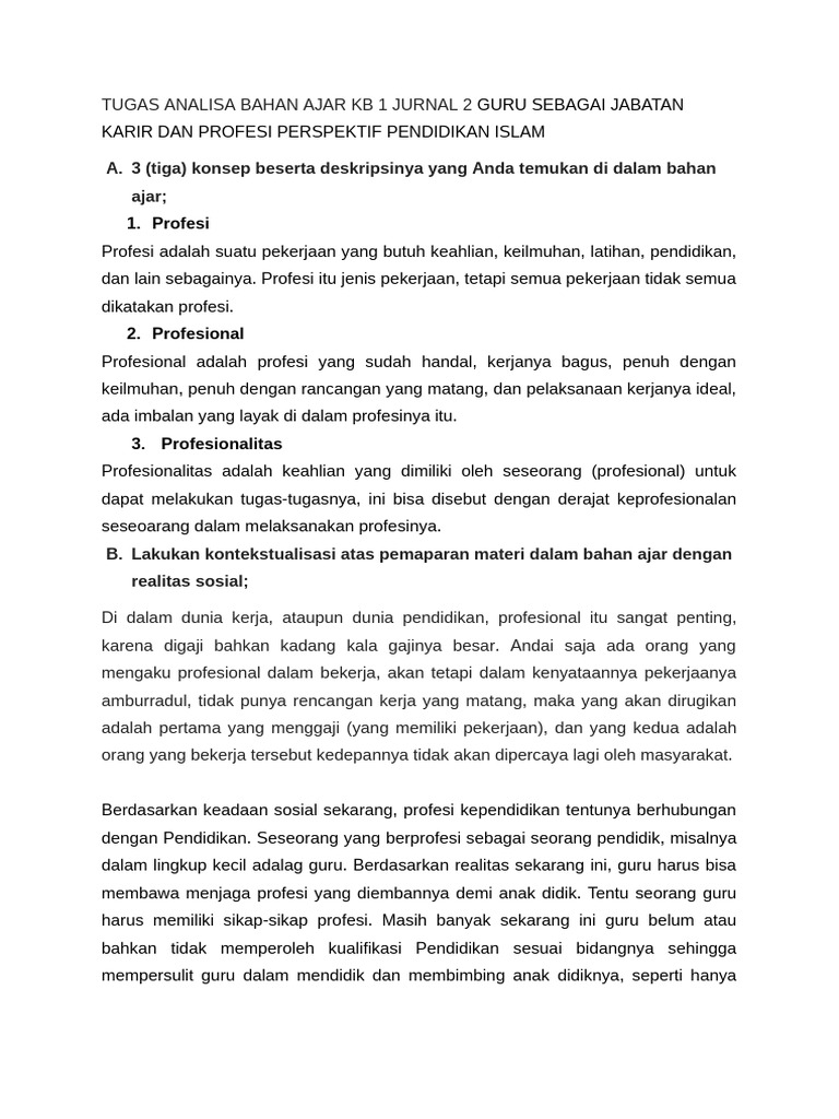 Tugas Analisa Bahan Ajar Profesi Guru | PDF