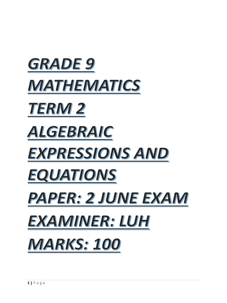 Grade 9 Mathematics June Exam Moderated | PDF