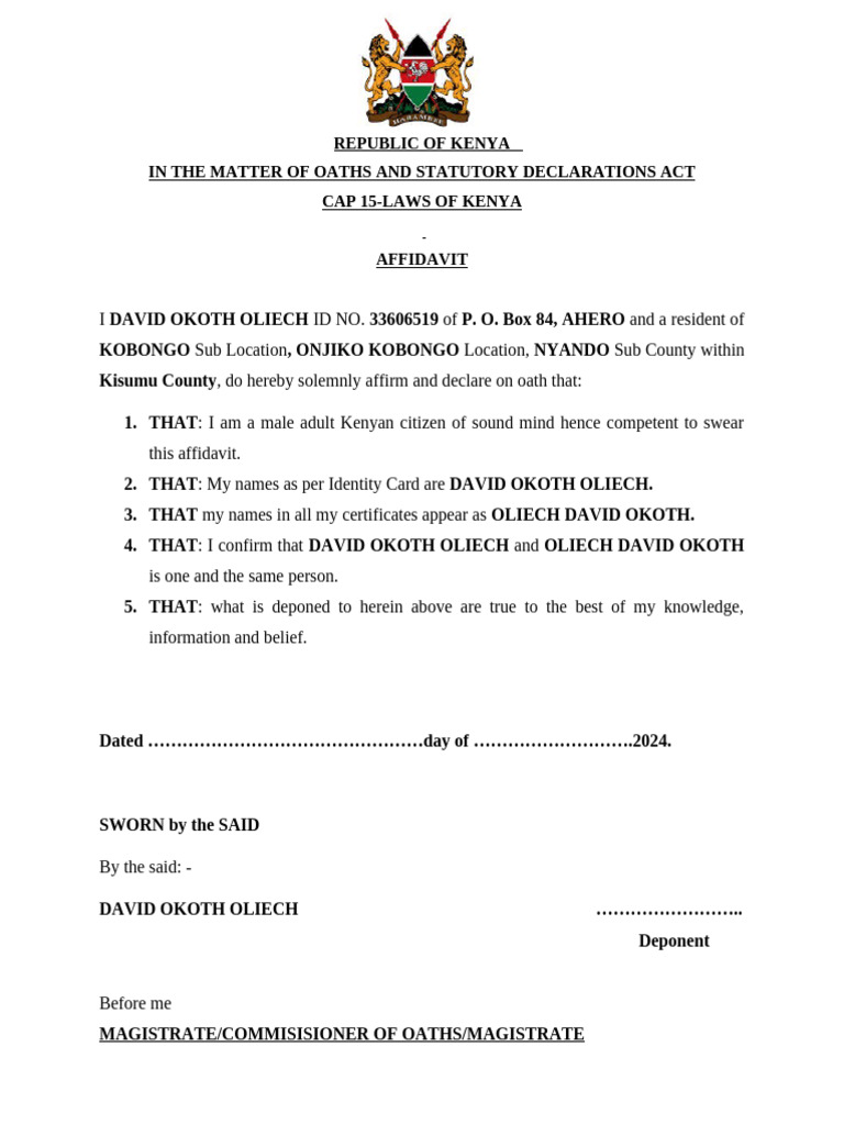 Name Clarification Affidavit | PDF
