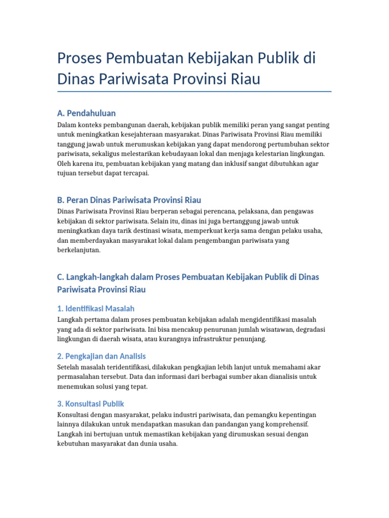Proses Pembuatan Kebijakan Publik Dinas Pariwisata Riau | PDF