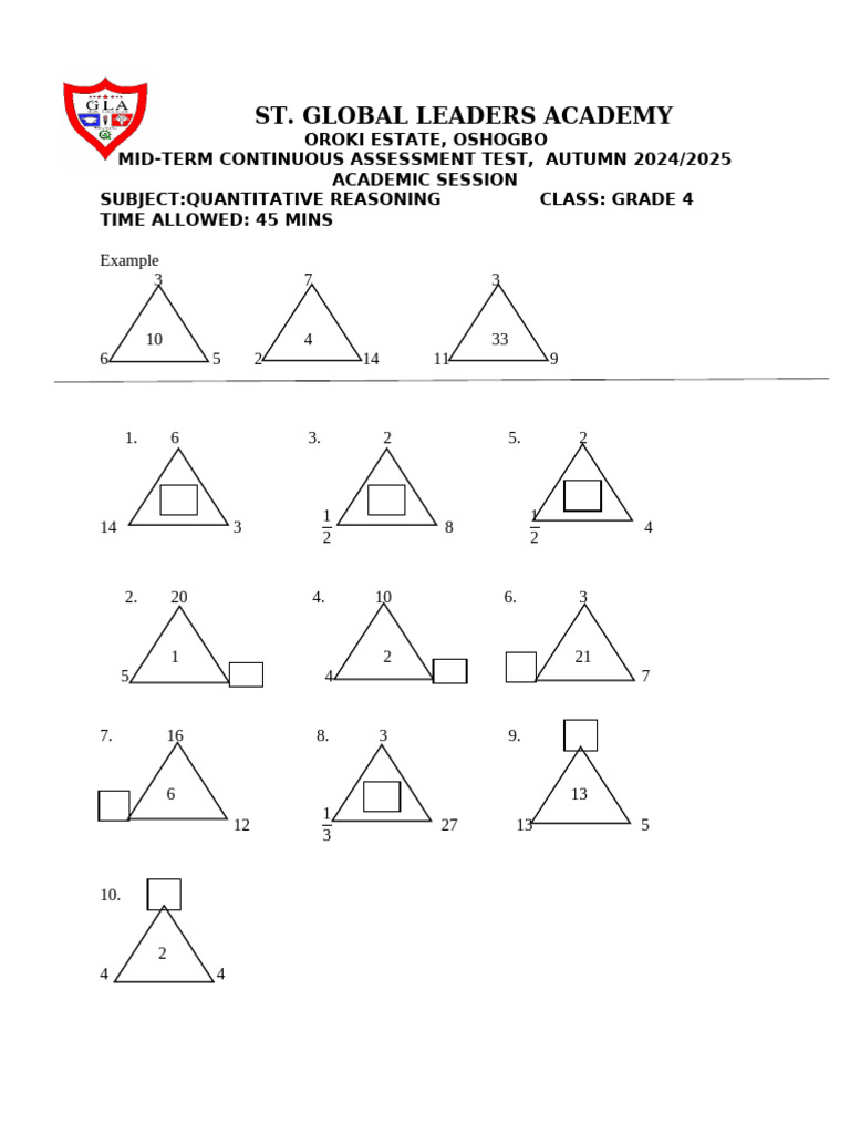 Grade 4 Quantitative Test | PDF
