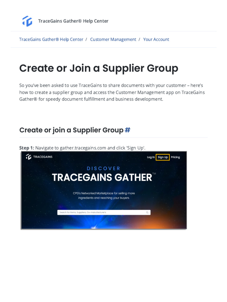 Create or Join A Supplier Group - TraceGains Gather® Help Center | PDF ...