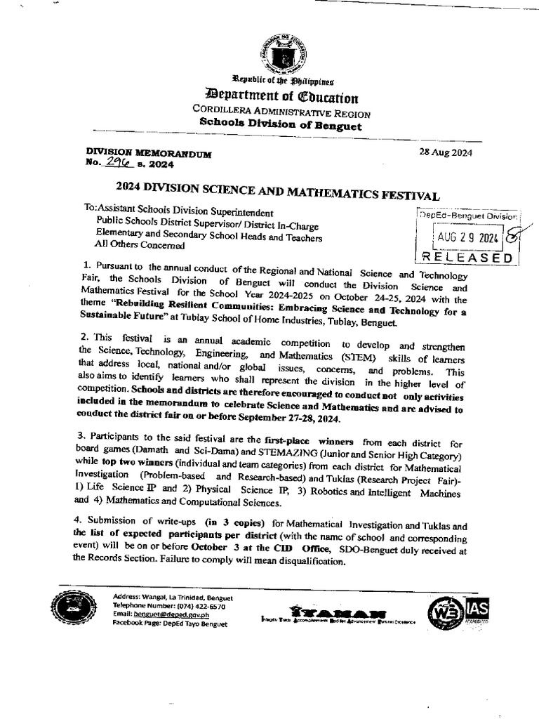 SDO Memo No. 296, S. 2024 | PDF