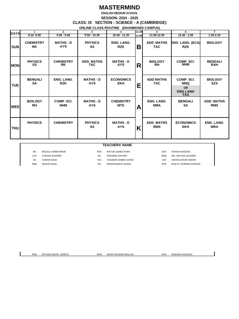 Online Routine Class Ix 2024 DMD | PDF