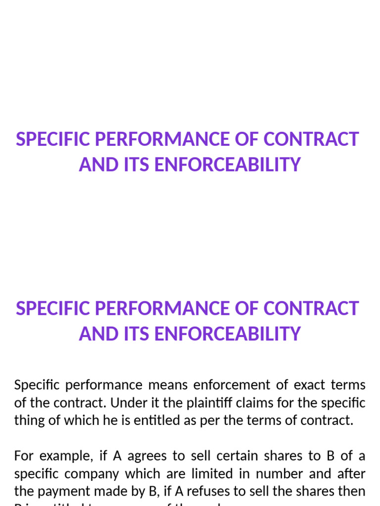 Specific Performance of Contract | PDF | Legal Remedy | Specific ...