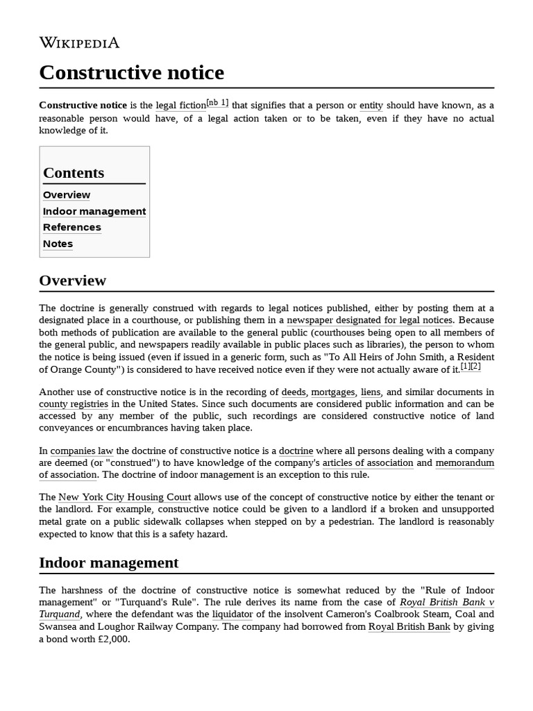 Constructive Notice Doctrine | PDF | Private Law | Common Law