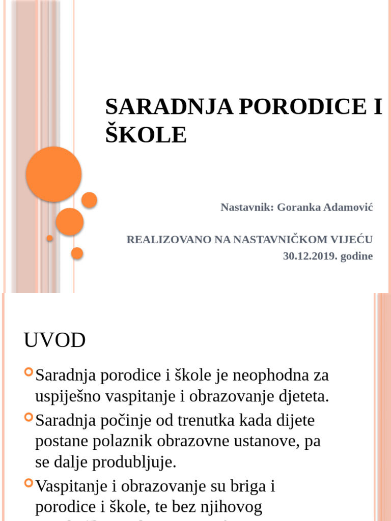 Saradnja Škole I Porodice Prezentacija | PDF