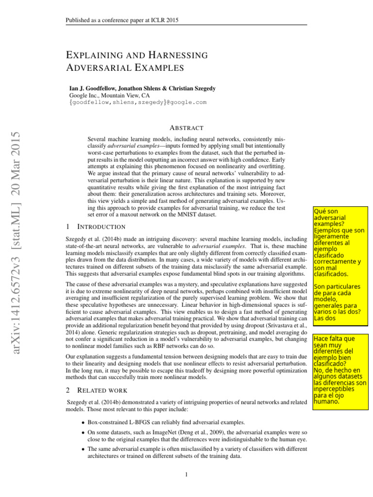7.explaining and Harnessing Adversarial Examples | PDF | Machine Learning | Artificial Neural ...