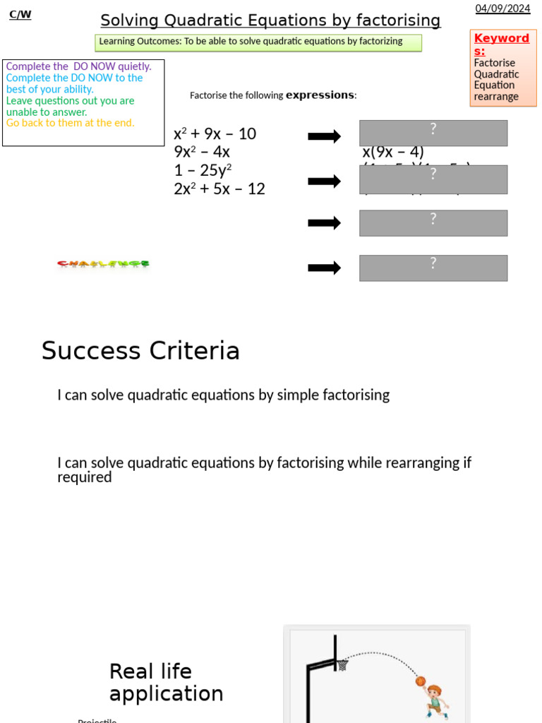 Solving Quadratic Equations by Factorising | PDF | Factorization ...