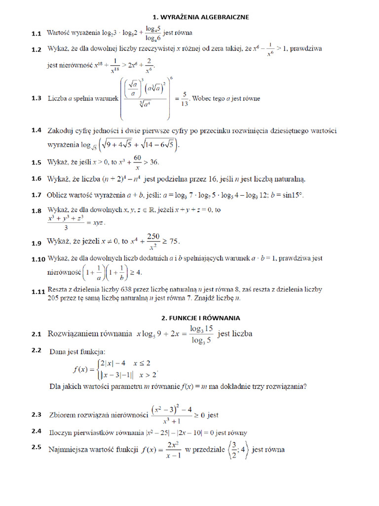 Zadania Z Matematyki Klasa 4 Liceum | PDF